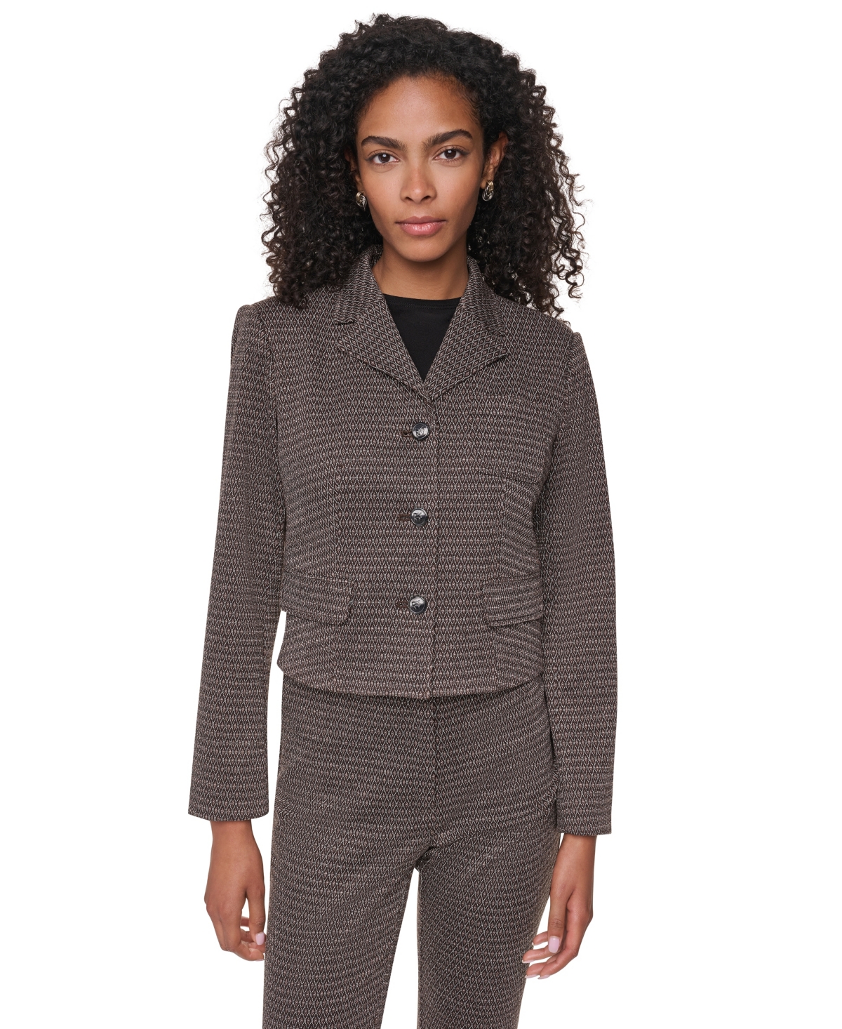 Click here for Dkny Petite Knit Diamond Jacquard Cropped Blazer -... prices