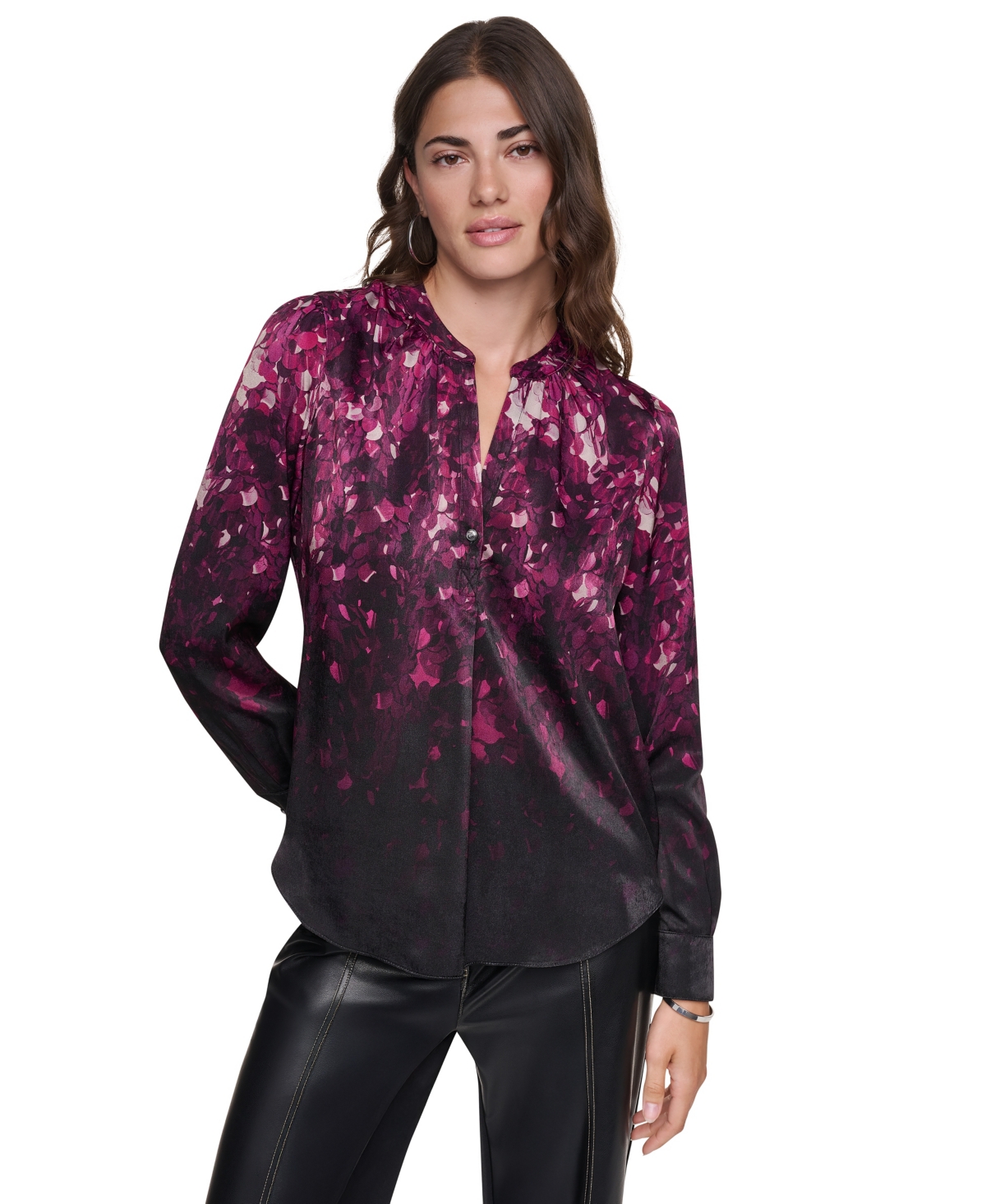 Click here for Dkny Womens Long-Sleeve Printed Satin Blouse - Pai... prices