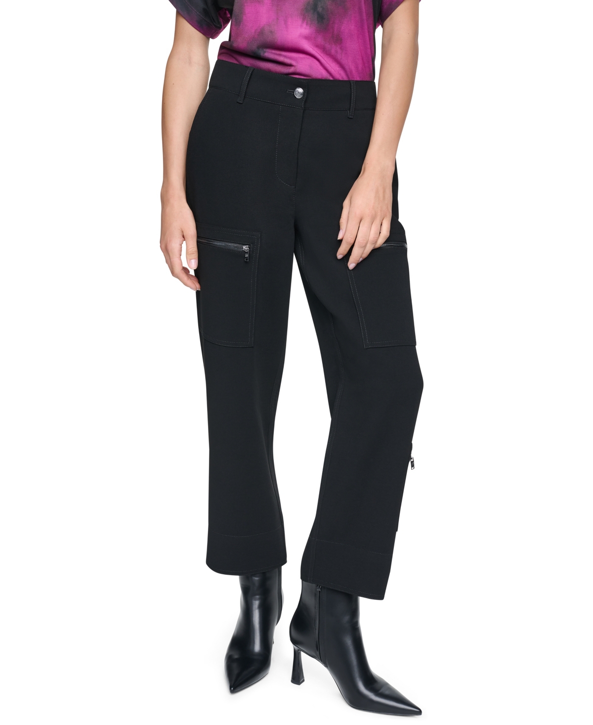 Click here for Dkny Womens Cargo Straight-Leg Zipper Pocket Pants... prices