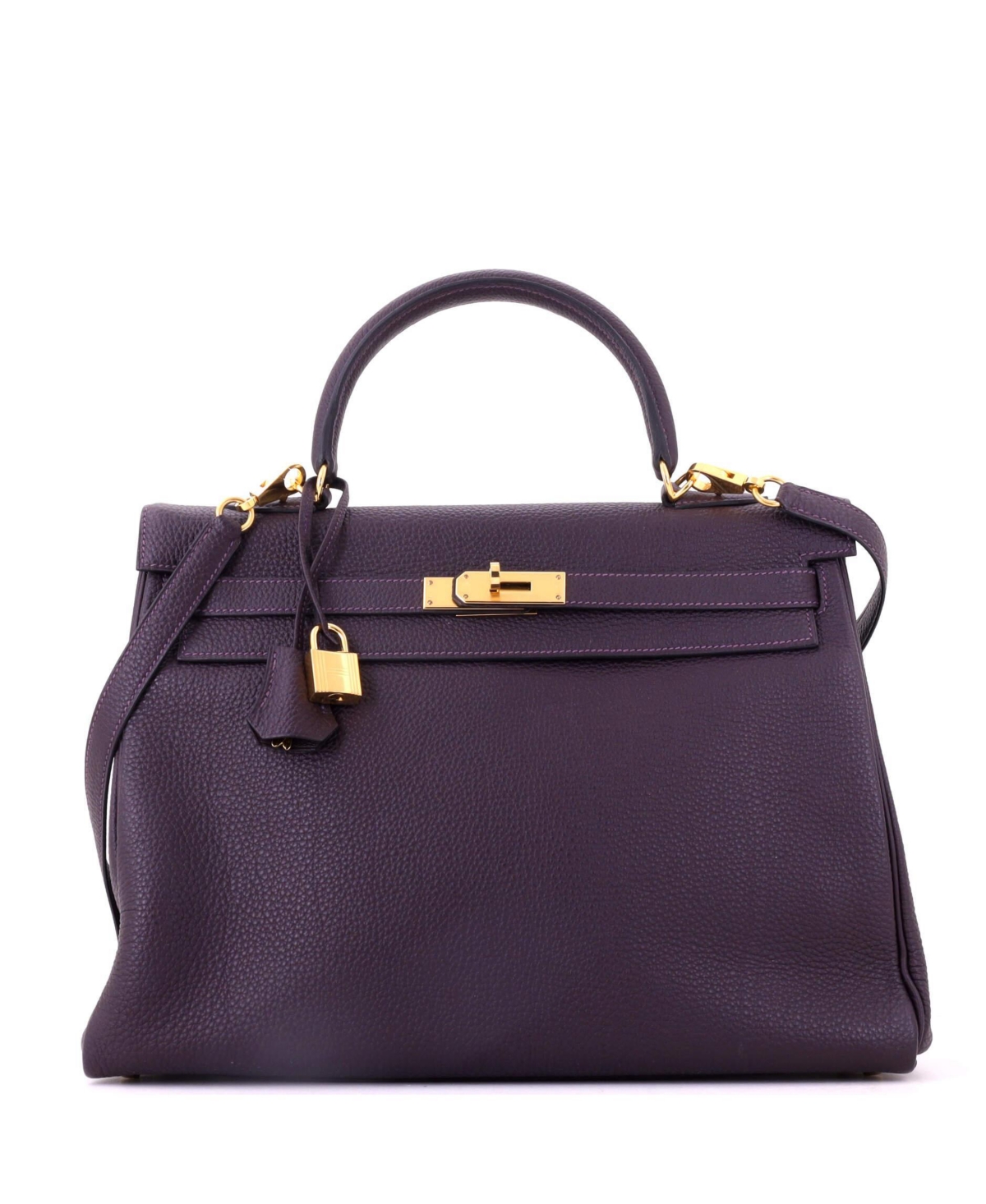 Click here for Pre-Owned Hermes Kelly 35 Handbag Purple Togo with... prices