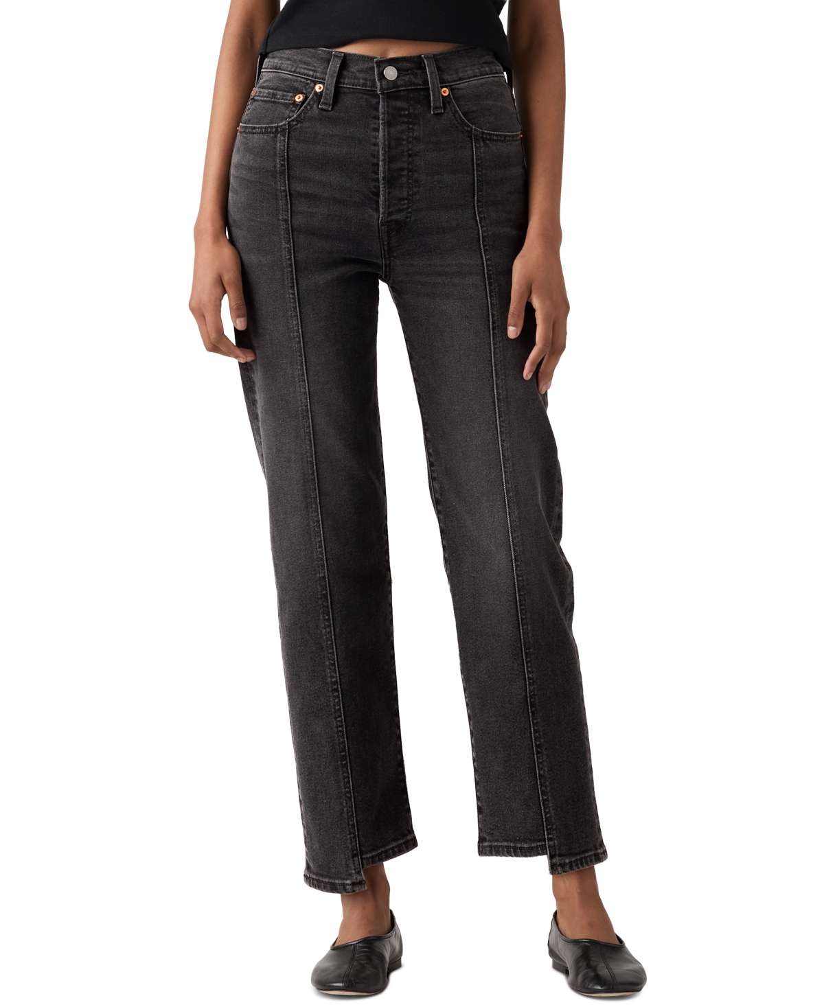Levis Womens Ribcage Seamed High-Rise Straight Ankle Jeans - Cut And Dry No Dest.