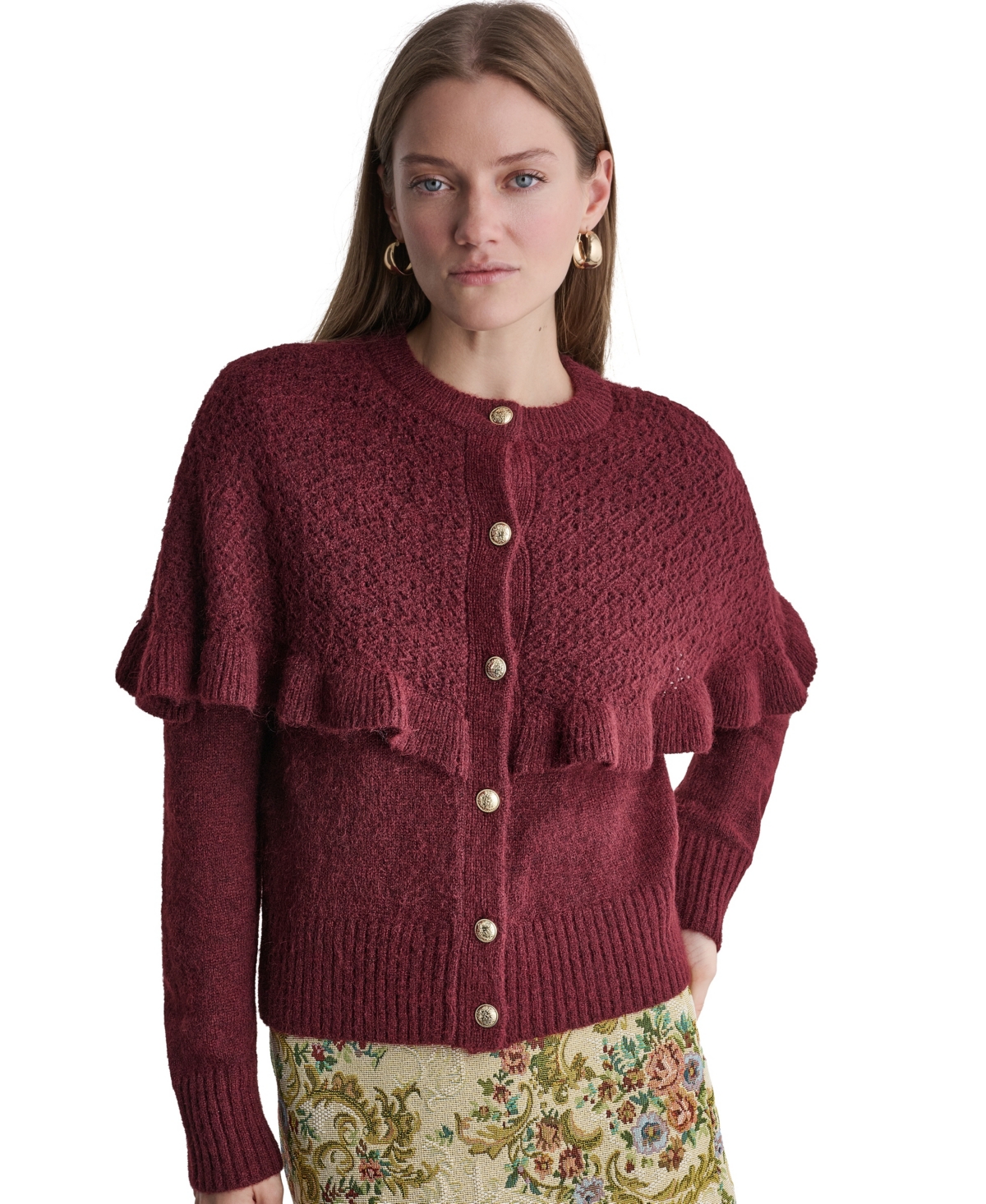 Click here for Bcbg Womens Caped Pointelle Cardigan - Shadow Merl... prices