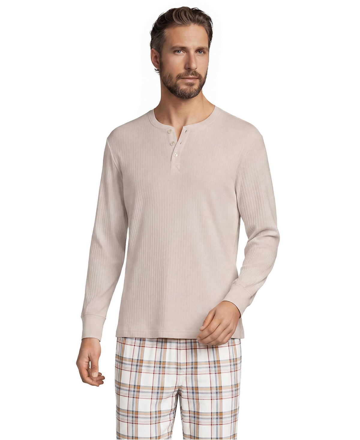 Click here for Lands End Big & Tall Knit Rib Pajama Henley - Ivor... prices