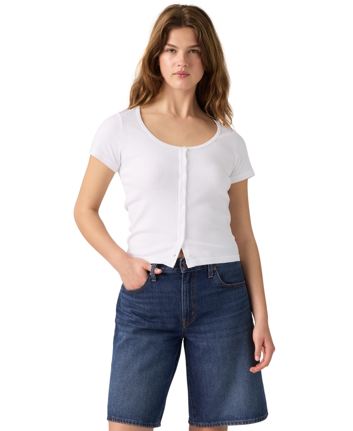 Levis Womens Austen Button-Up Short-Sleeve Top - Bright White