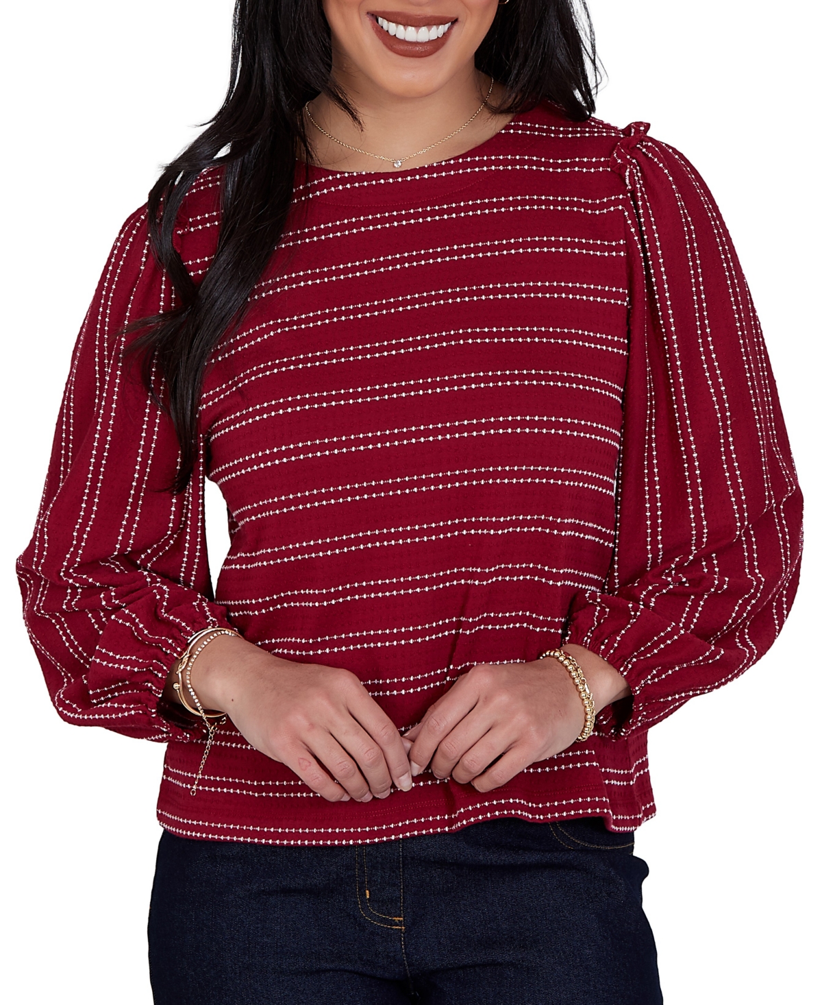 Click here for Ruby Rd. Petite Long-Sleeve Dobby-Stripe Crewneck... prices