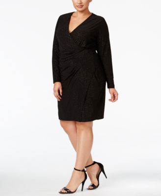 Calvin Klein Plus Size Sparkle Ruched Faux-Wrap Dress - Macy's
