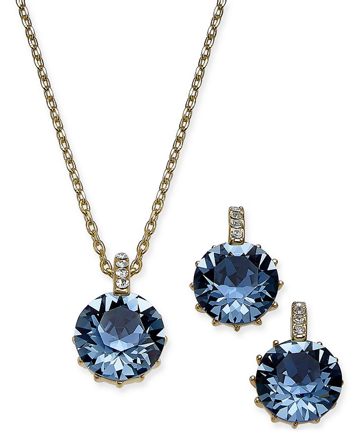 Charter Club Gold-Tone Blue Stone Solitaire Pendant Necklace and Drop ...
