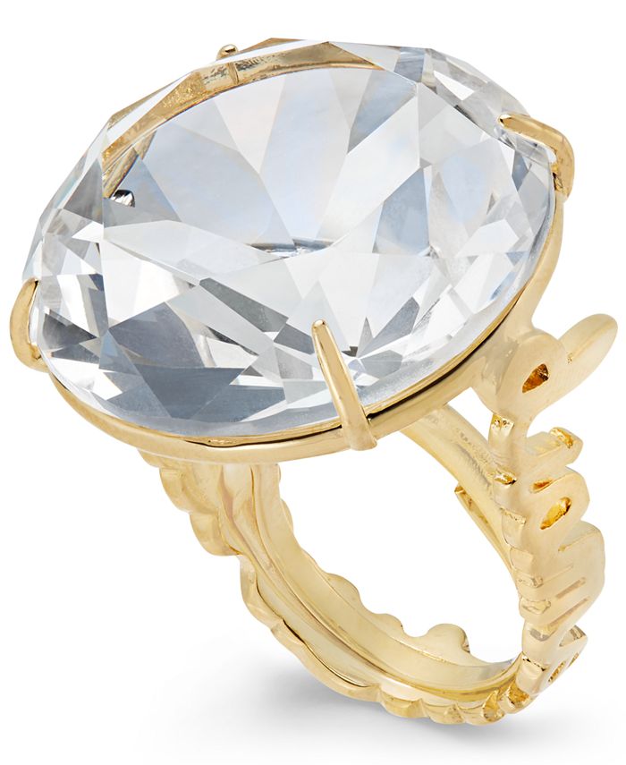 kate spade new york Gold-Tone Clear Crystal Cocktail Ring - Macy's