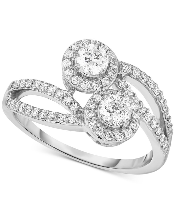 Macy's Diamond Two-Stone Bypass Ring (3/4 ct. t.w.) in 14k White Gold ...