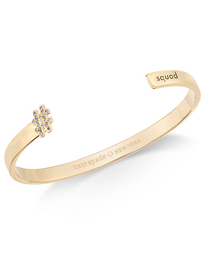 kate spade new york Gold-Tone Crystal Hashtag "Squad" Cuff Bracelet ...