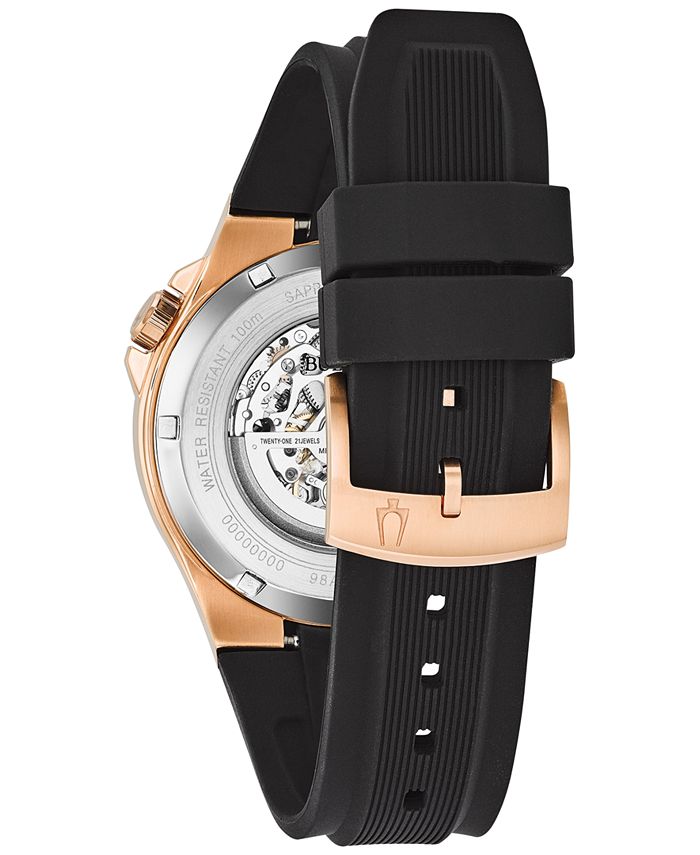 Bulova Men's Automatic Black Silicone Strap Watch 46mm 98A177 - Macy's