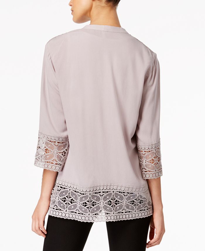 NY Collection Lace-Trim Cardigan - Macy's