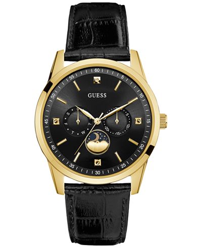 GUESS Men's Diamond Accent Black Leather Strap Watch 41mm U0868G2 ...
