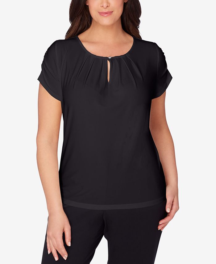 Tahari ASL Plus Size Pleated Keyhole Top - Macy's