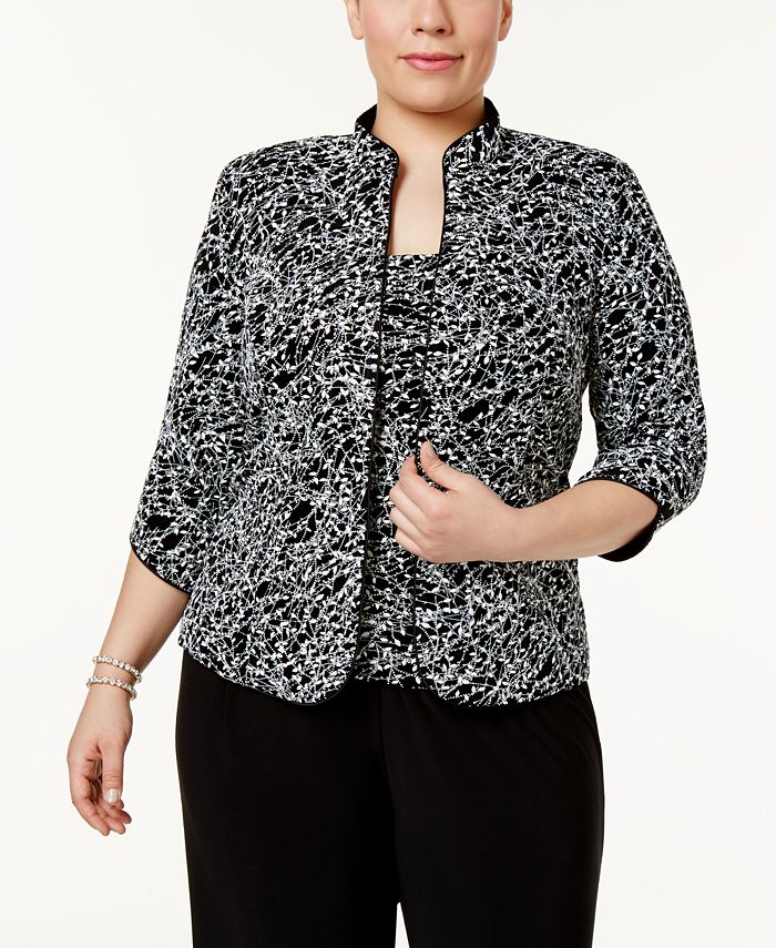 Alex Evenings Plus Size Printed Mandarin Jacket & Top Set - Macy's