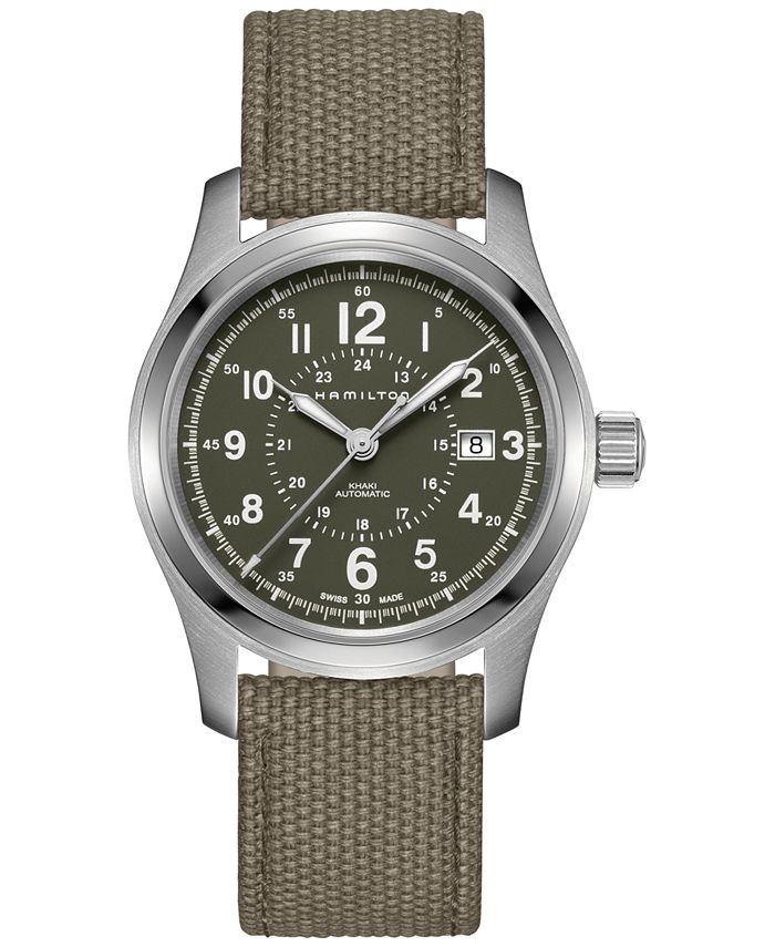 Hamilton Men's Swiss Automatic Khaki Field Green Canvas Strap Watch ...