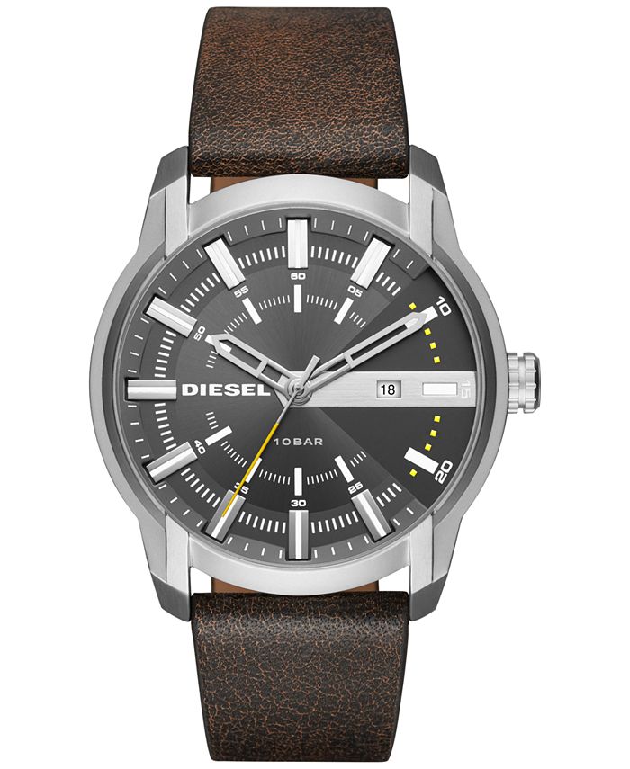Diesel Men's Armbar Dark Brown Leather Strap Watch 45mm - Macy's