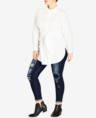 City Chic Trendy Plus Size Tie-Front Shirt - Macy's