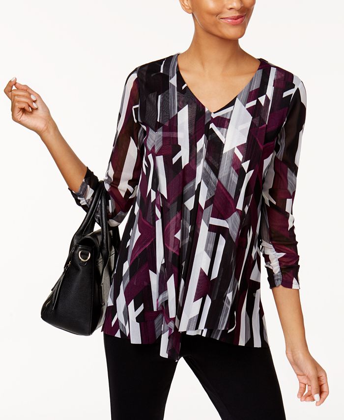 Alfani Petite Printed Asymmetrical-Hem Mesh Top, Created for Macy's ...
