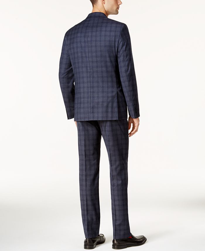 Calvin Klein Men's Slim-Fit Blue Plaid Suit - Macy's
