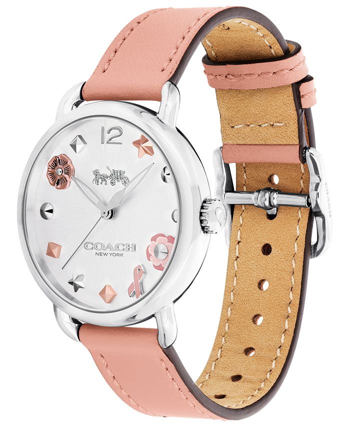 COACH Women's Delancey Pink Leather Strap Watch 36mm - Macy's