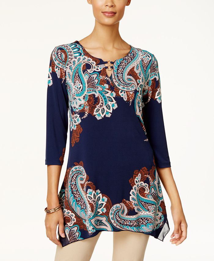 JM Collection Petite Printed Embellished Tunic, Created for Macy's - Macy's