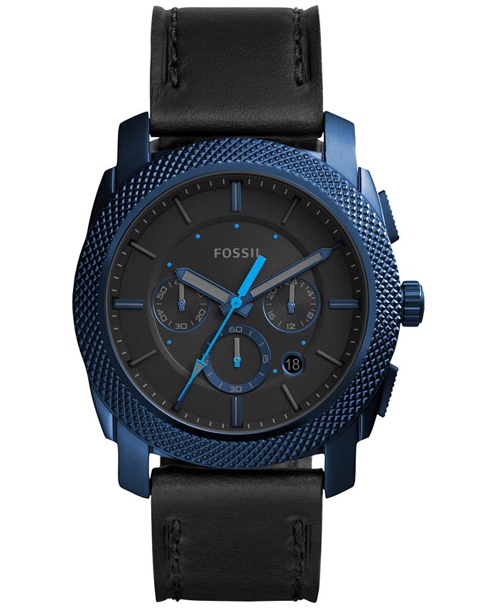 Fossil Men's Chronograph Machine Black Leather Strap Watch 45mm - Macy's