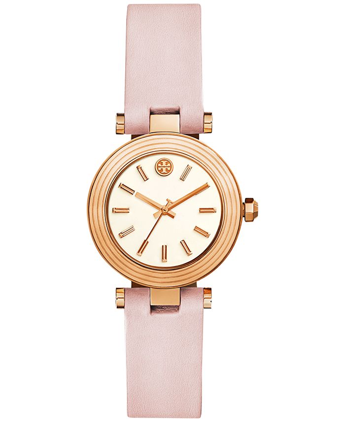 Tory Burch Women's Classic T Blush Leather Strap Watch 30mm - Macy's