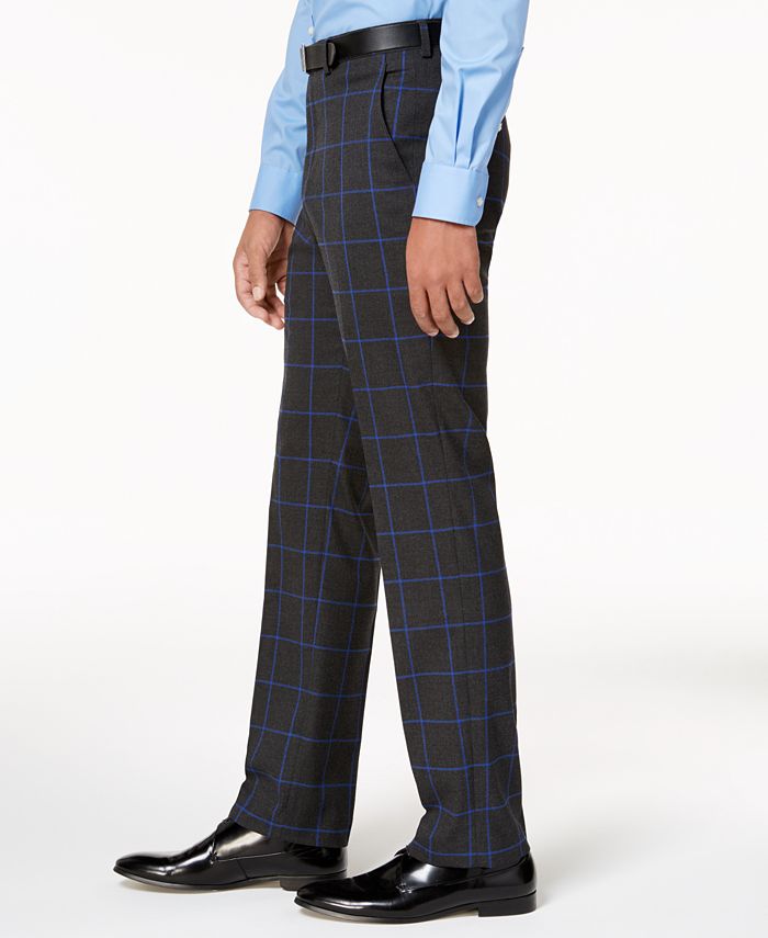 Sean John Men's Slim-Fit Charcoal Windowpane Pants - Macy's