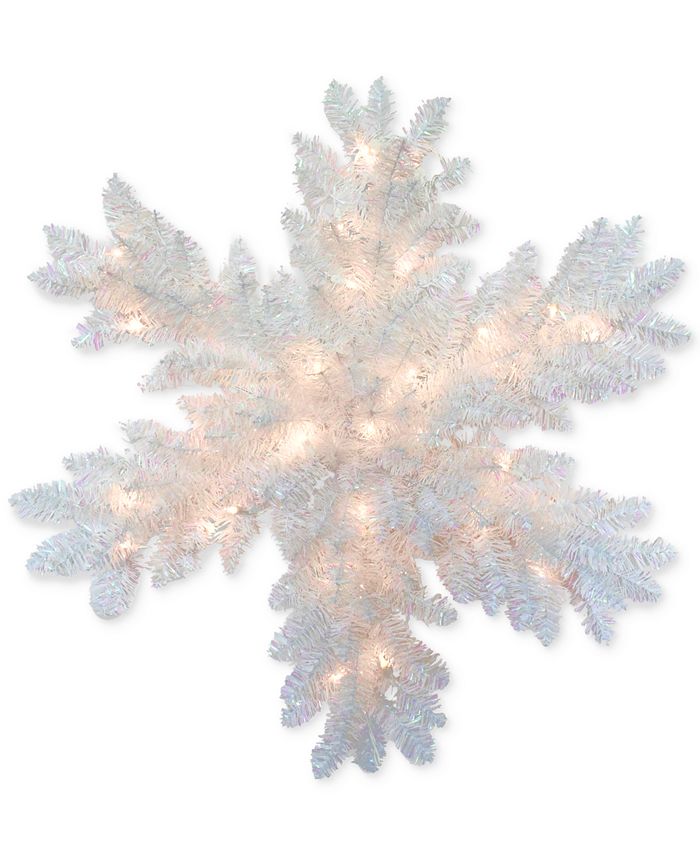 National Tree Company 32" White Iridescent Tinsel Snowflake With 35 ...