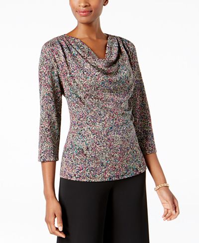 MSK Glitter Cowl-Neck Top - Tops - Women - Macy's