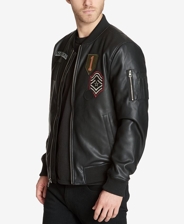 GUESS Men's Faux-Leather Varsity-Style Jacket - Macy's