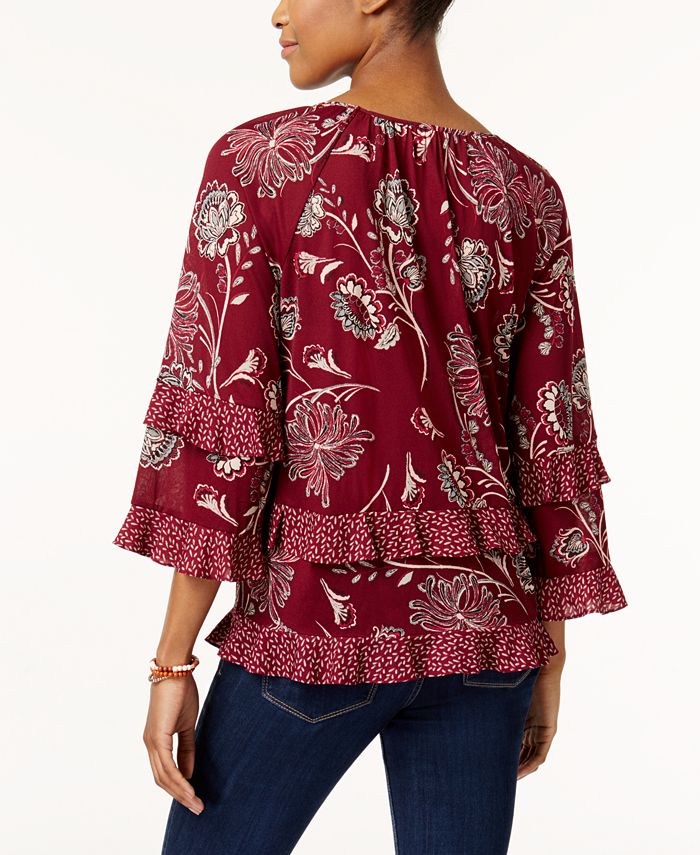 Style & Co Petite Printed Ruffle-Trim Top, Created for Macy's - Macy's