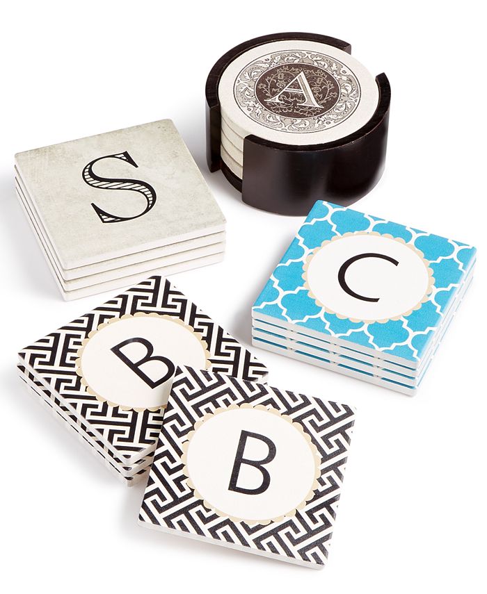 Thirstystone Monogram Coaster Set Collection - Macy's
