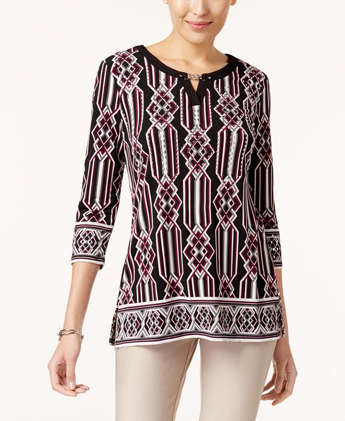 JM Collection Petite Printed Keyhole Tunic, Created for Macy's - Macy's