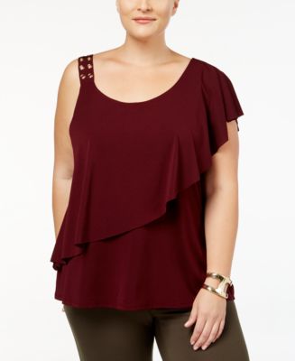 Belldini Plus Size Ruffled One-Shoulder Top - Macy's