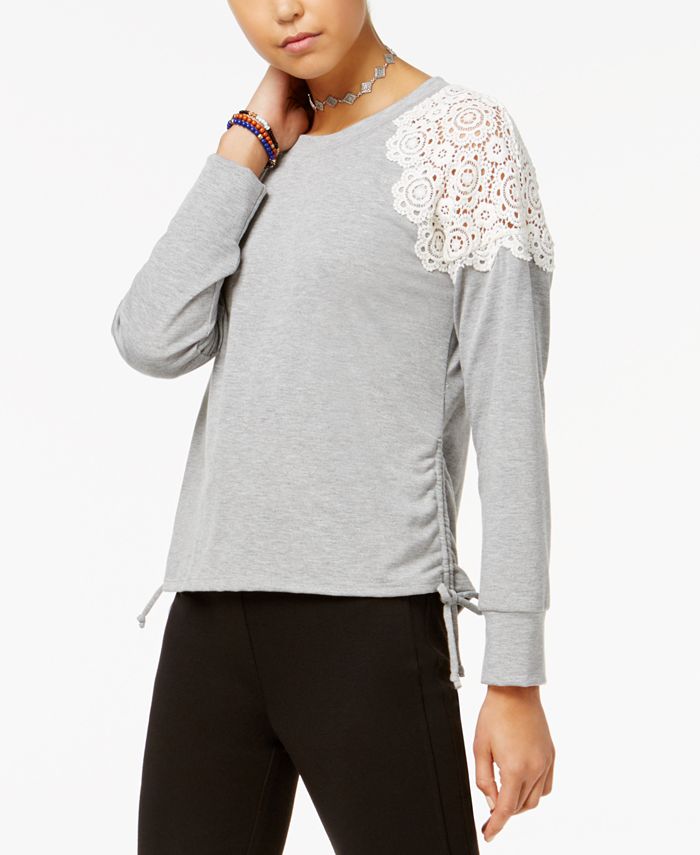 American Rag Juniors' Crochet-Trim Tie-Side Sweatshirt, Created for ...