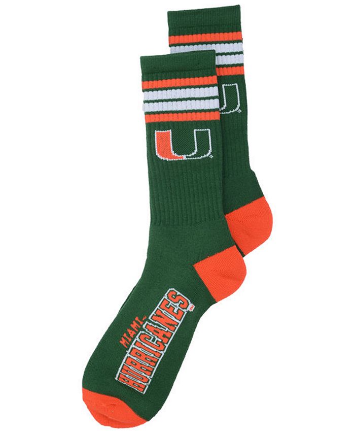 For Bare Feet Miami Hurricanes 4 Stripe Deuce Crew Socks & Reviews ...