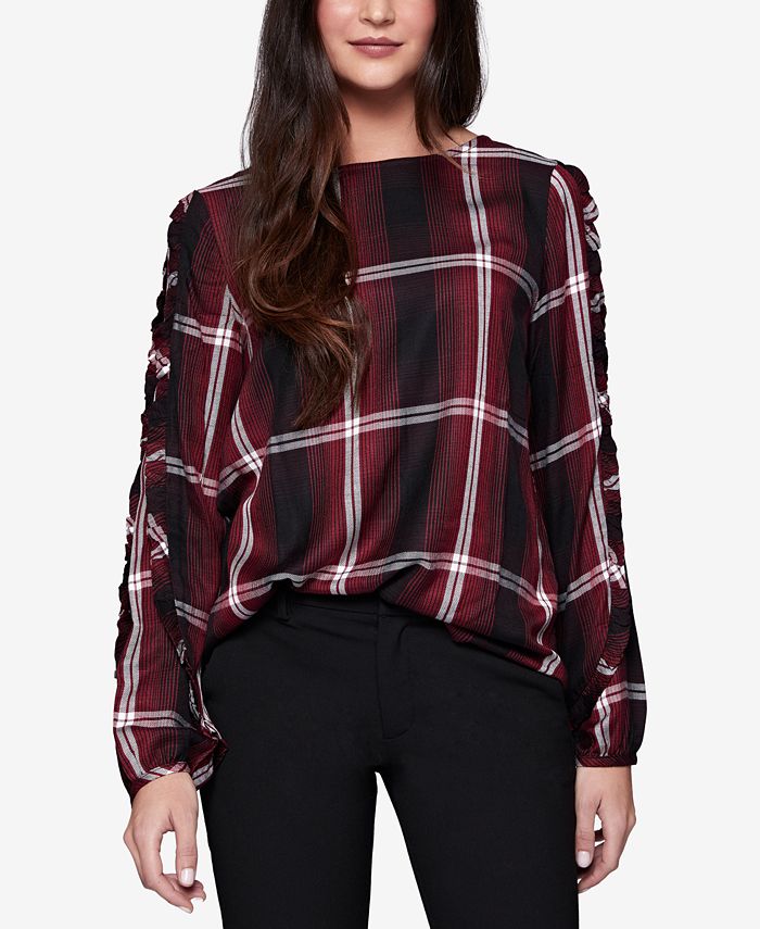 Sanctuary Josie Ruffled-Sleeve Plaid Top - Macy's