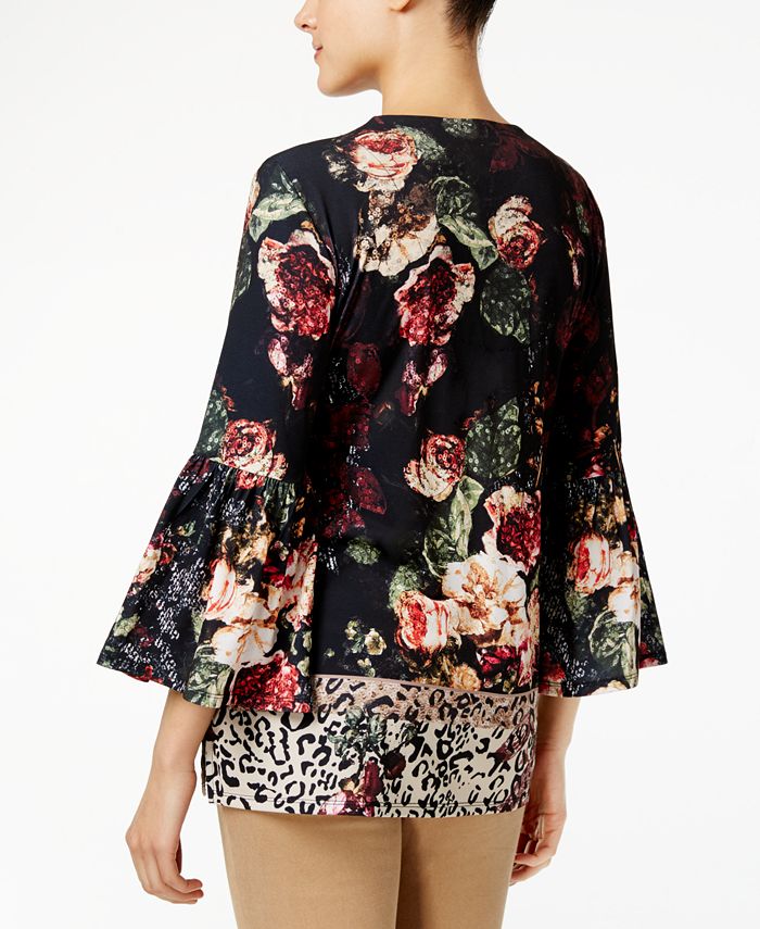 JM Collection Mixed-Print Lace-Up Tunic, Created for Macy's - Macy's