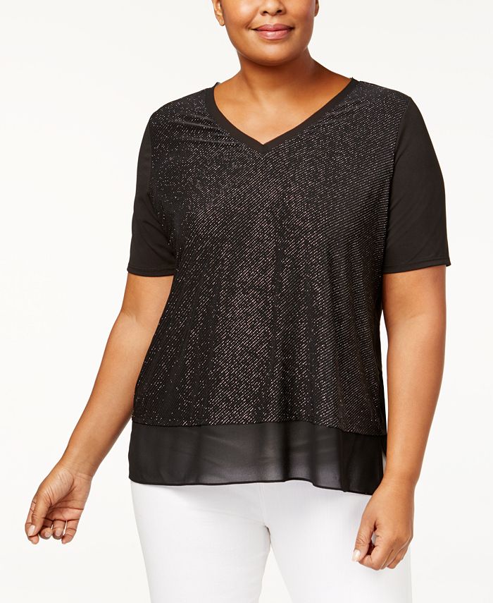 NY Collection Plus Size Metallic V-Neck Top - Macy's