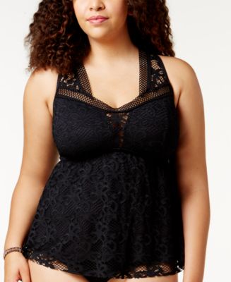 Becca ETC Plus Size Illusion Crochet Tankini Top - Macy's