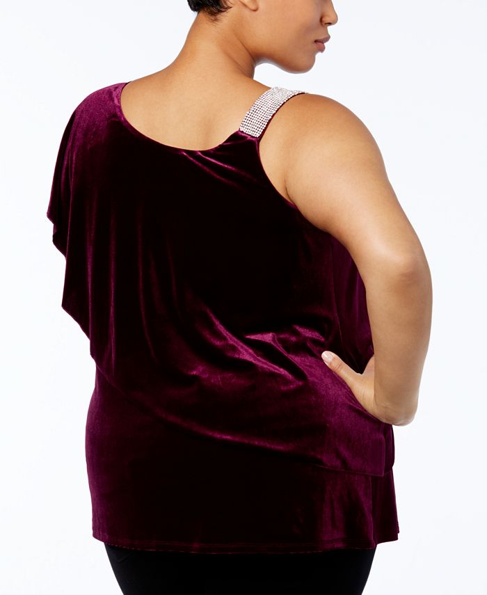 Belldini Plus Size Velvet One-Shoulder Top - Macy's