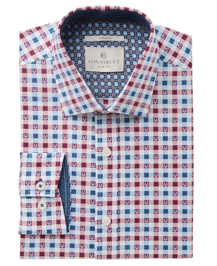 ConStruct Con.Struct Men's Slim-Fit Stretch Brown/Blue Fox Dress Shirt ...