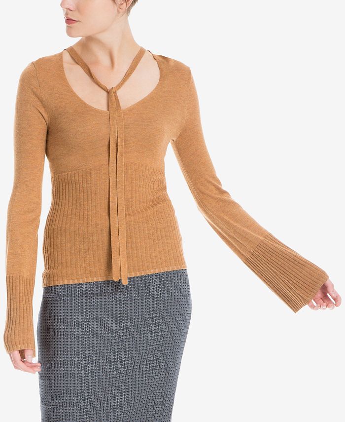 Max Studio London Ribbed Tie-Neck Sweater, Created for Macy's - Macy's