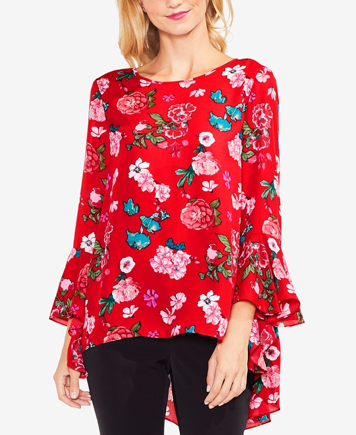 Vince Camuto Floral-Print High-Low Top - Macy's