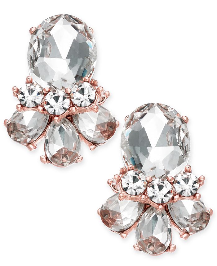 Charter Club Rose Gold-Tone Crystal Cluster Stud Earrings, Created for Macy's - Macy's