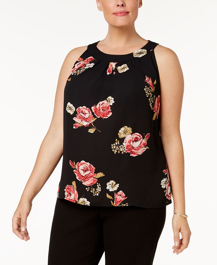Nine West Plus Size Floral-Print Shell - Macy's