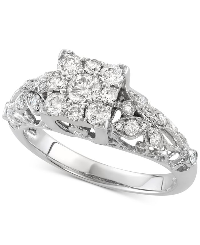Macy's Diamond Cluster Openwork Engagement Ring (7/8 ct. t.w.) in 14k ...