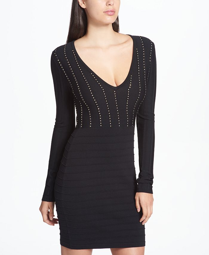 GUESS Studded Knit Bandage Dress - Macy's